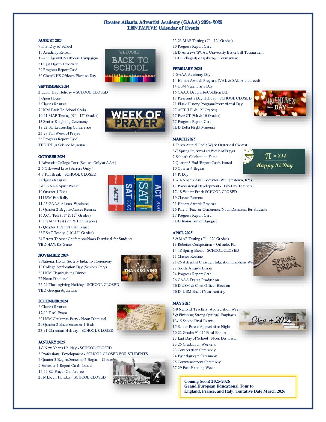 Check Out the GAAA Calendar of Events for 2024-2025 | gaaaschool.org